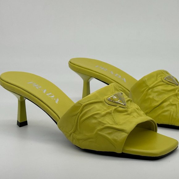 Prada | Shoes | Prada Signature Logo Antique Crinkled Leather Mules ...